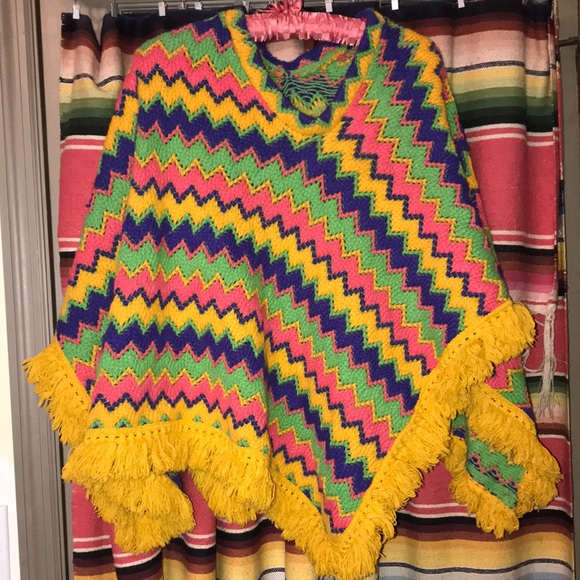 Vintage | Jackets & Coats | Vintage 6s Psychedelic Knit Poncho Mod ...